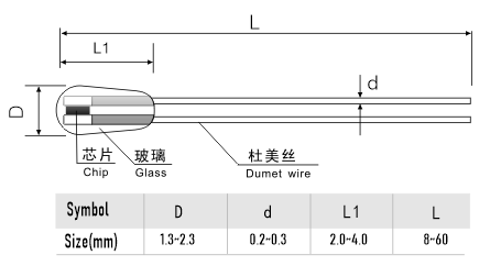 R25 2K B25/85 3470K NTC Glass Bead Thermistor 1.3mm