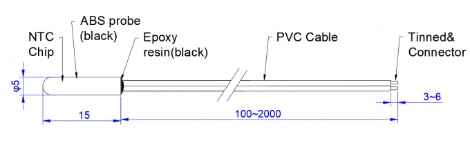 Refrigerators Epoxy Resin NTC Probe Temperature Sensor