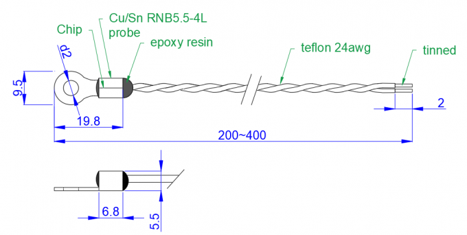 Cable Epoxy Resin NTC Temperature Sensor Ring Lug For Welding Machine