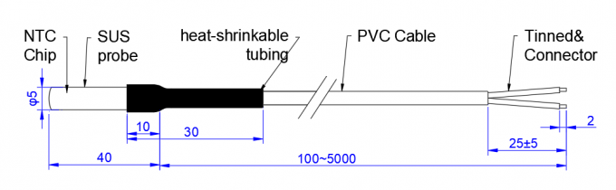 Cylindrical Housing Probe Ntc Temperature Sensor For A/C And Refrigerator